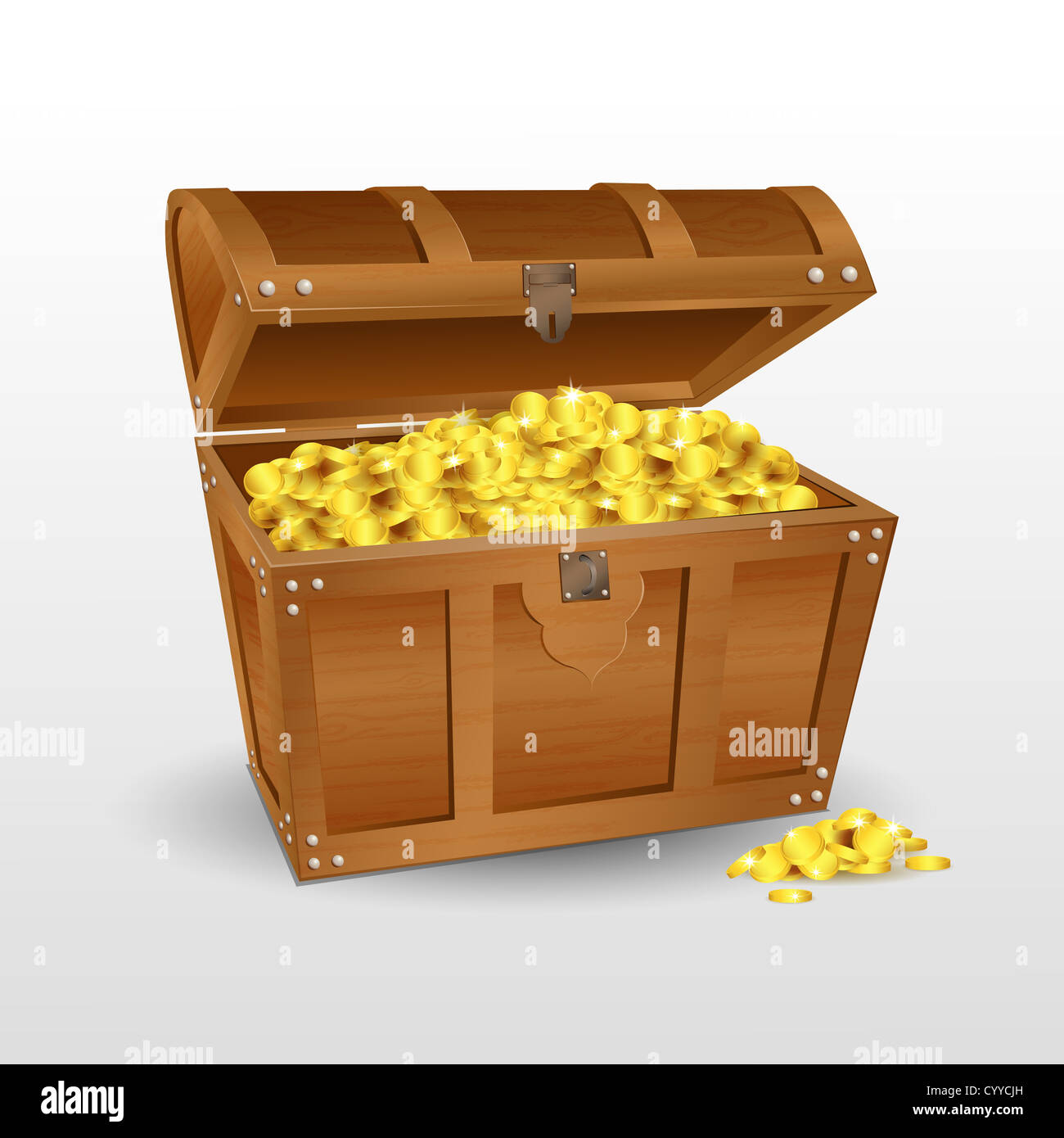 illustration of treasure chest with coins on white background Stock ...