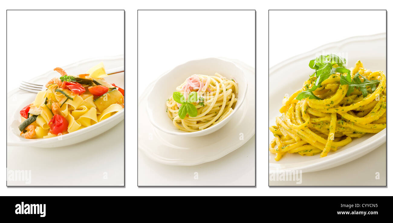 photo of three pasta images on isolated white background Stock Photo ...