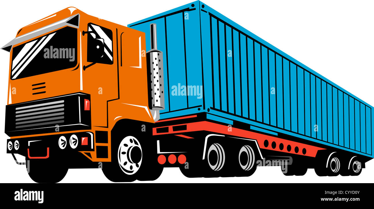 illustration of a container truck lorry done in retro style on isolated ...