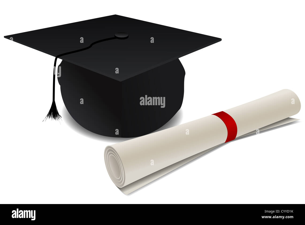 illustration of doctorate hat with degree on white background Stock ...