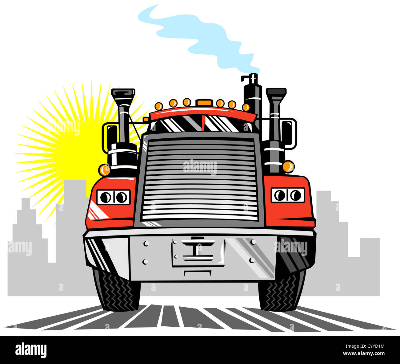 illustration of a container truck lorry front view done in retro style ...