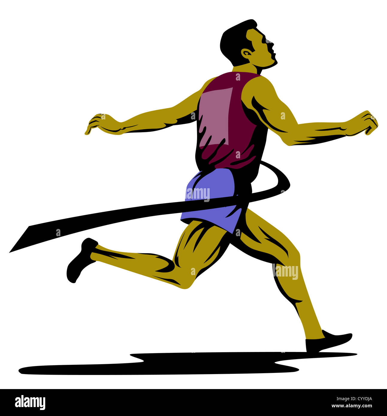 Illustration of marathon triathlete runner running finish line done in ...