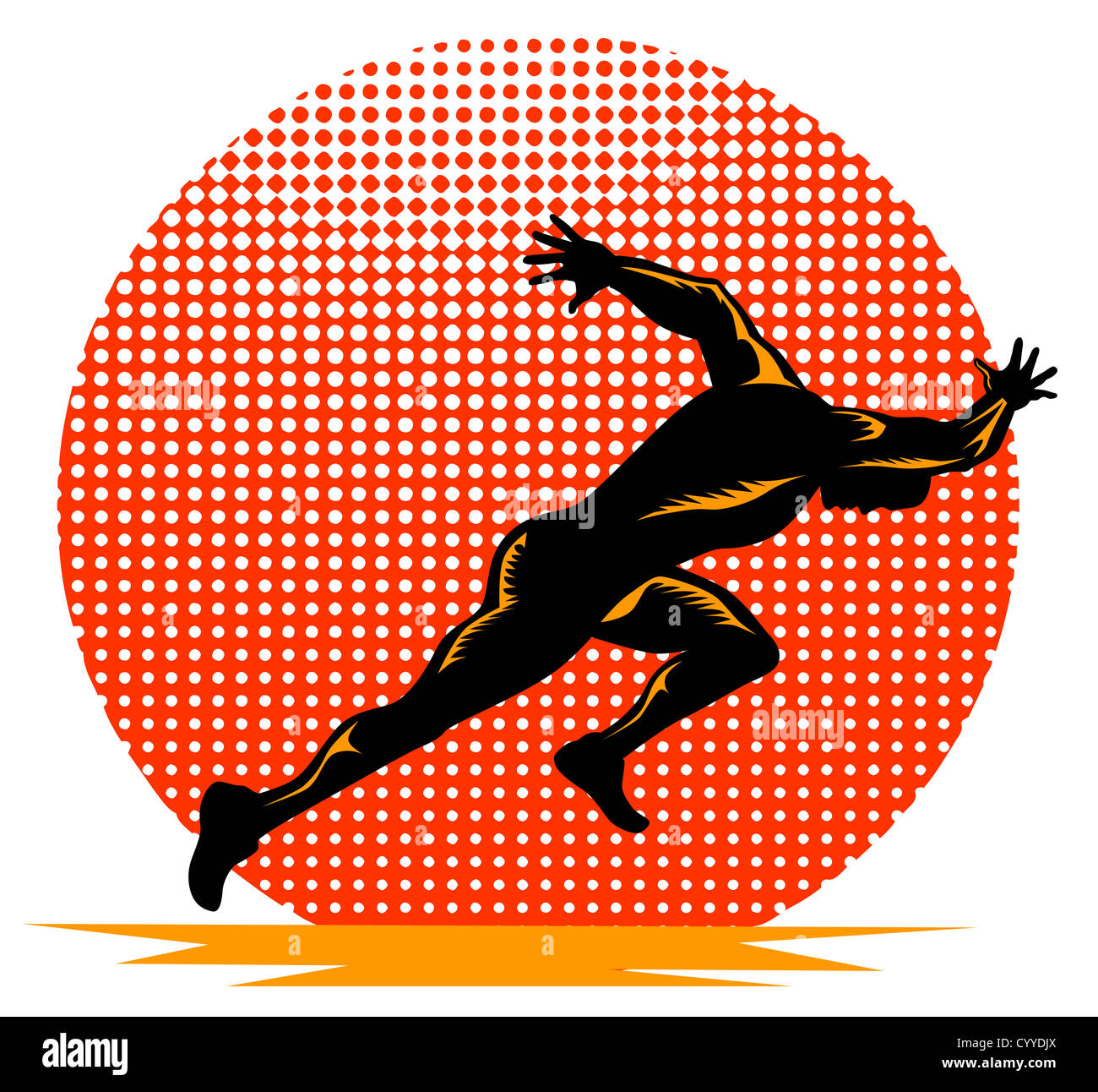 Illustration of marathon triathlete runner running done in retro style ...