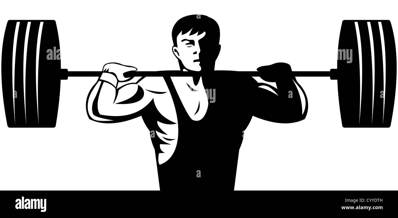 Illustration of a weightlifter lifting weights done in retro style ...