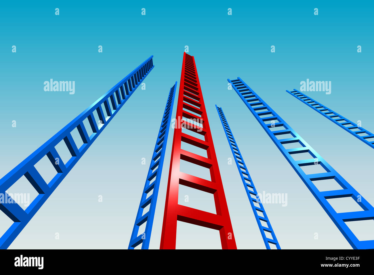 3d render illustration of several tall ladders going upward to the sky ...