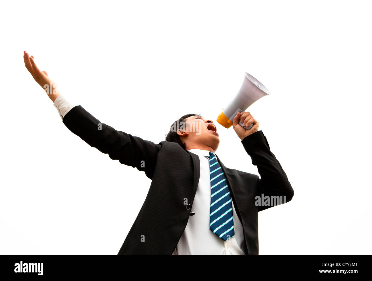 young Businessman make loud noise by megaphone Stock Photo - Alamy