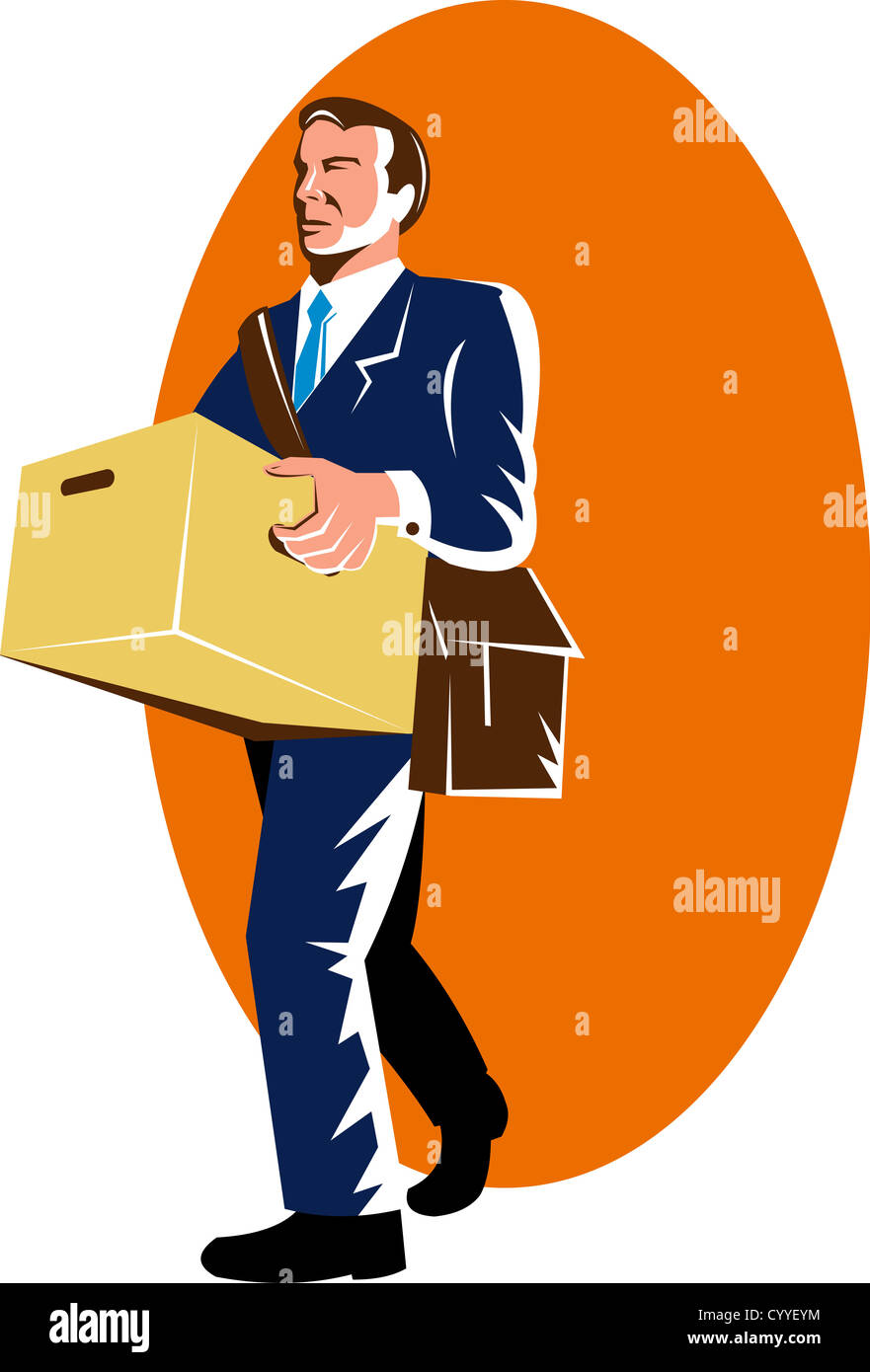 Illustration of an unemployed male office worker carrying carton box ...
