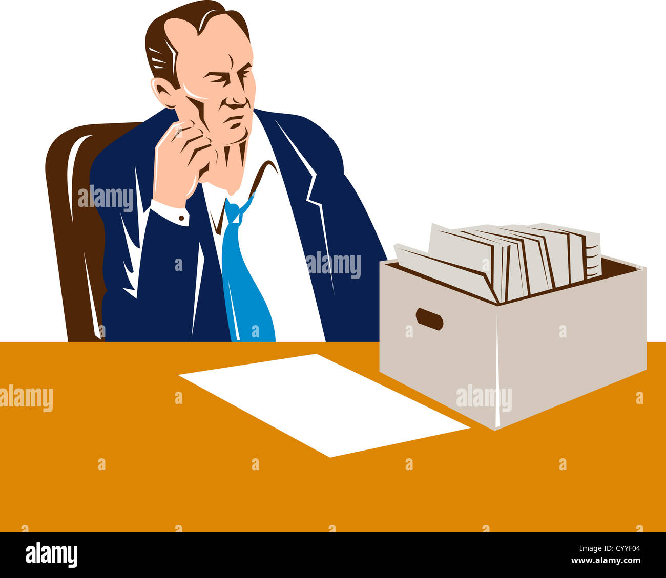 Illustration of an unemployed male office worker sitting on table ...