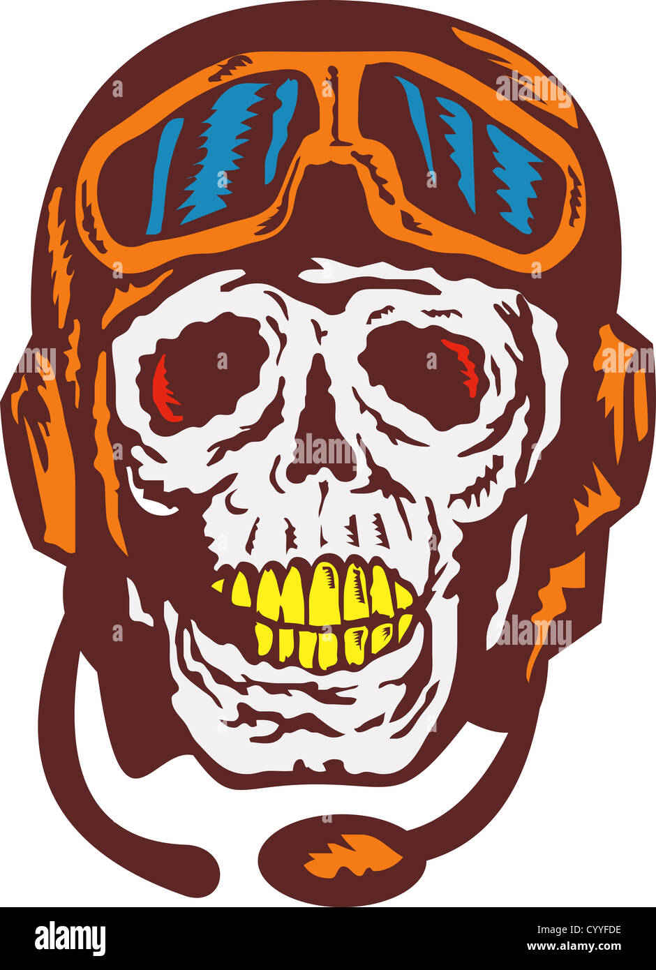 Illustration of a skull face pilot airman wearing helmet and goggles ...