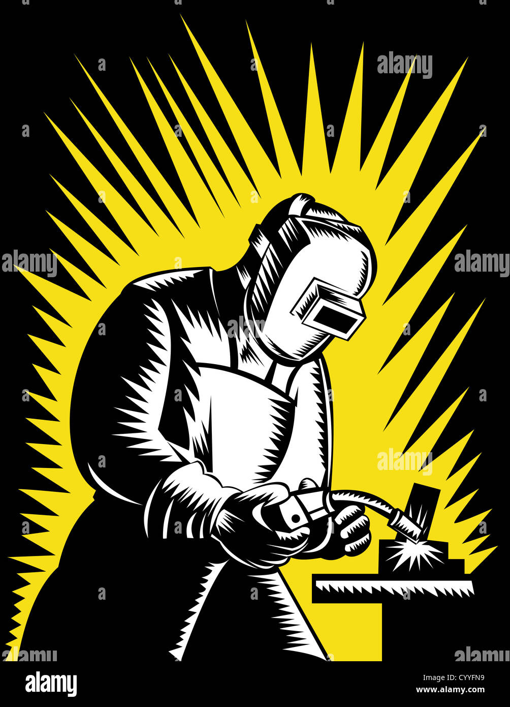 Illustration Of A Welder Metal Worker Welding With Welding Torch And