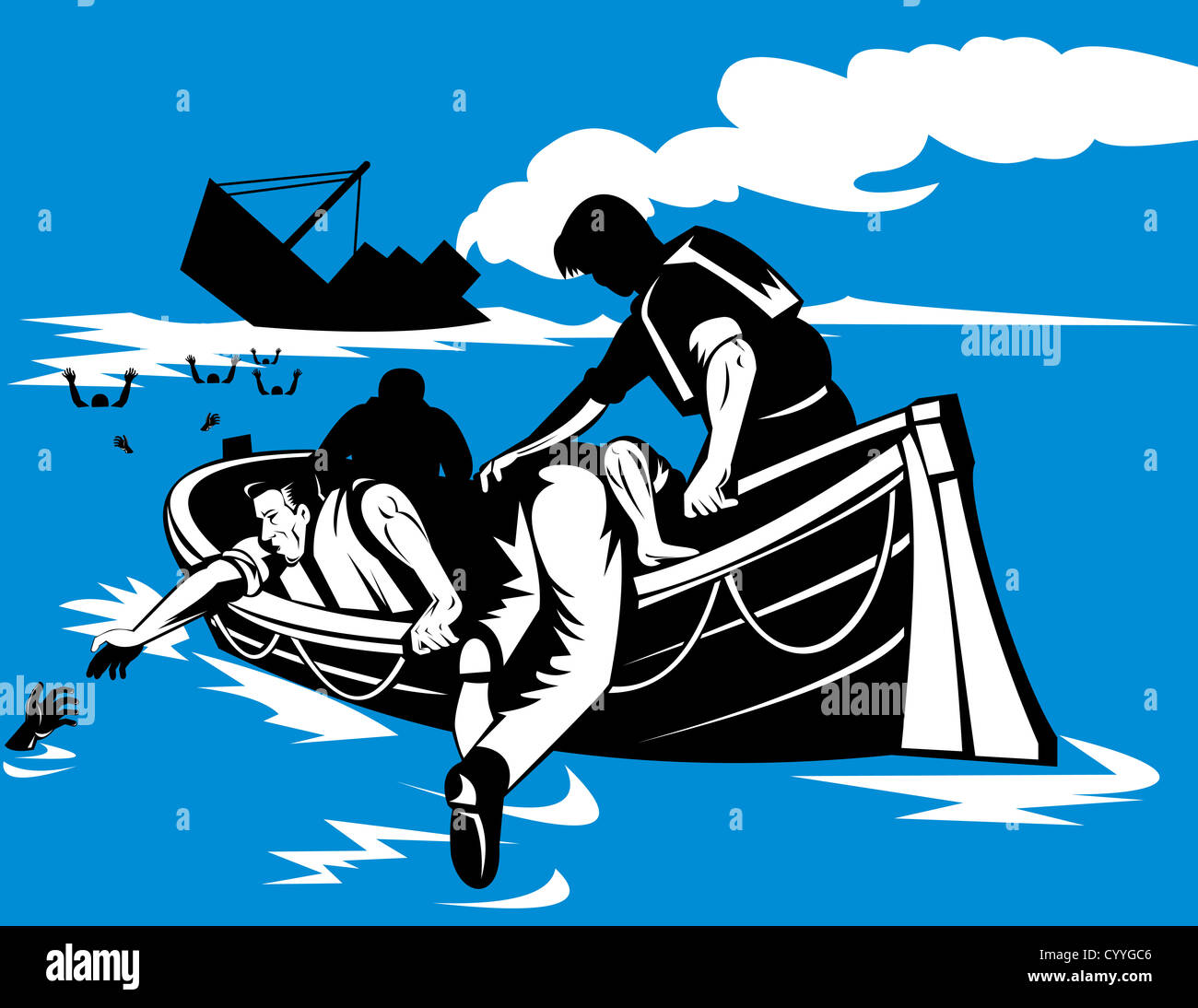 Sinking ship life boat hi-res stock photography and images - Alamy