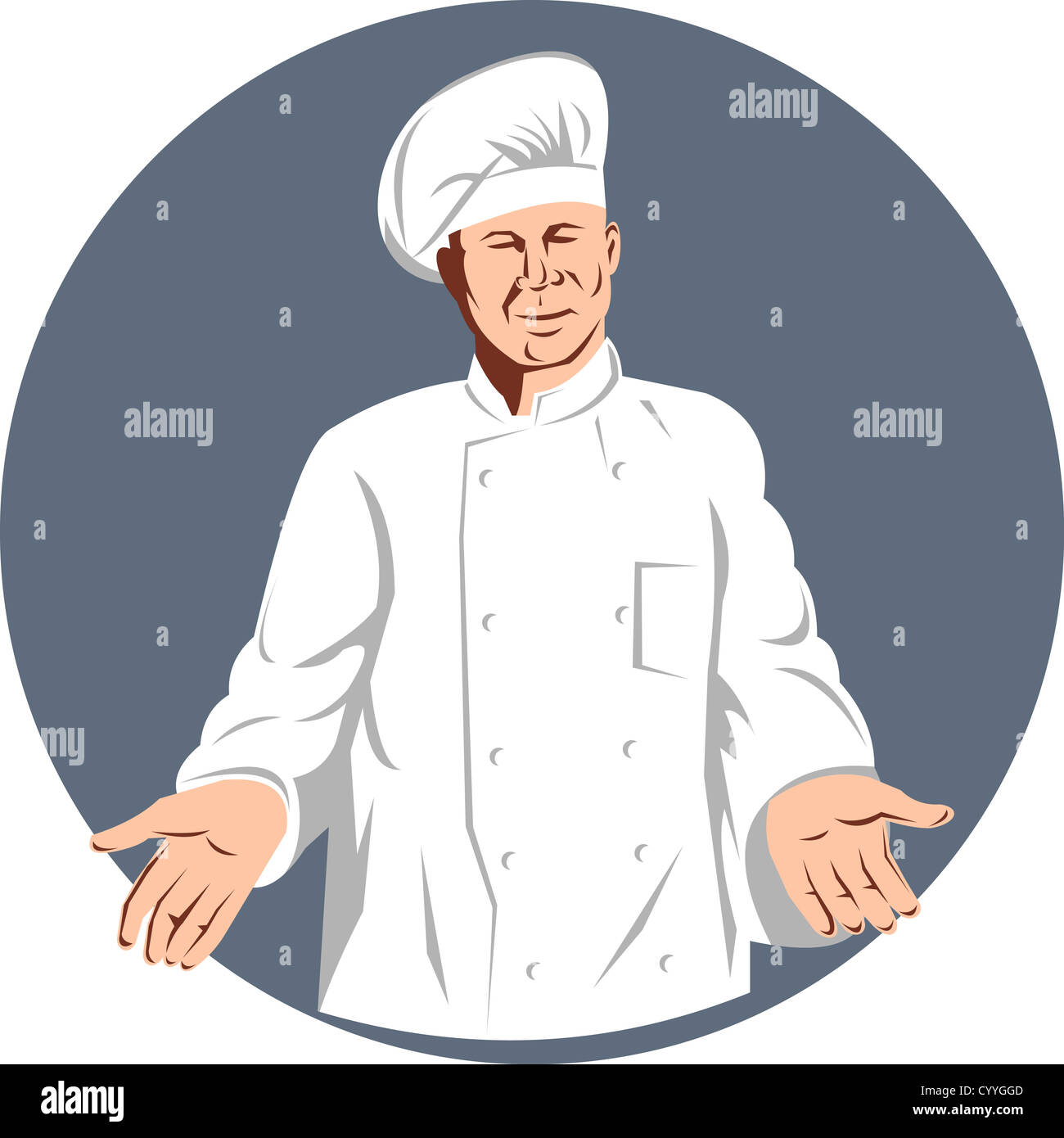 illustration of a chef, cook or baker done in retro style with arms to ...
