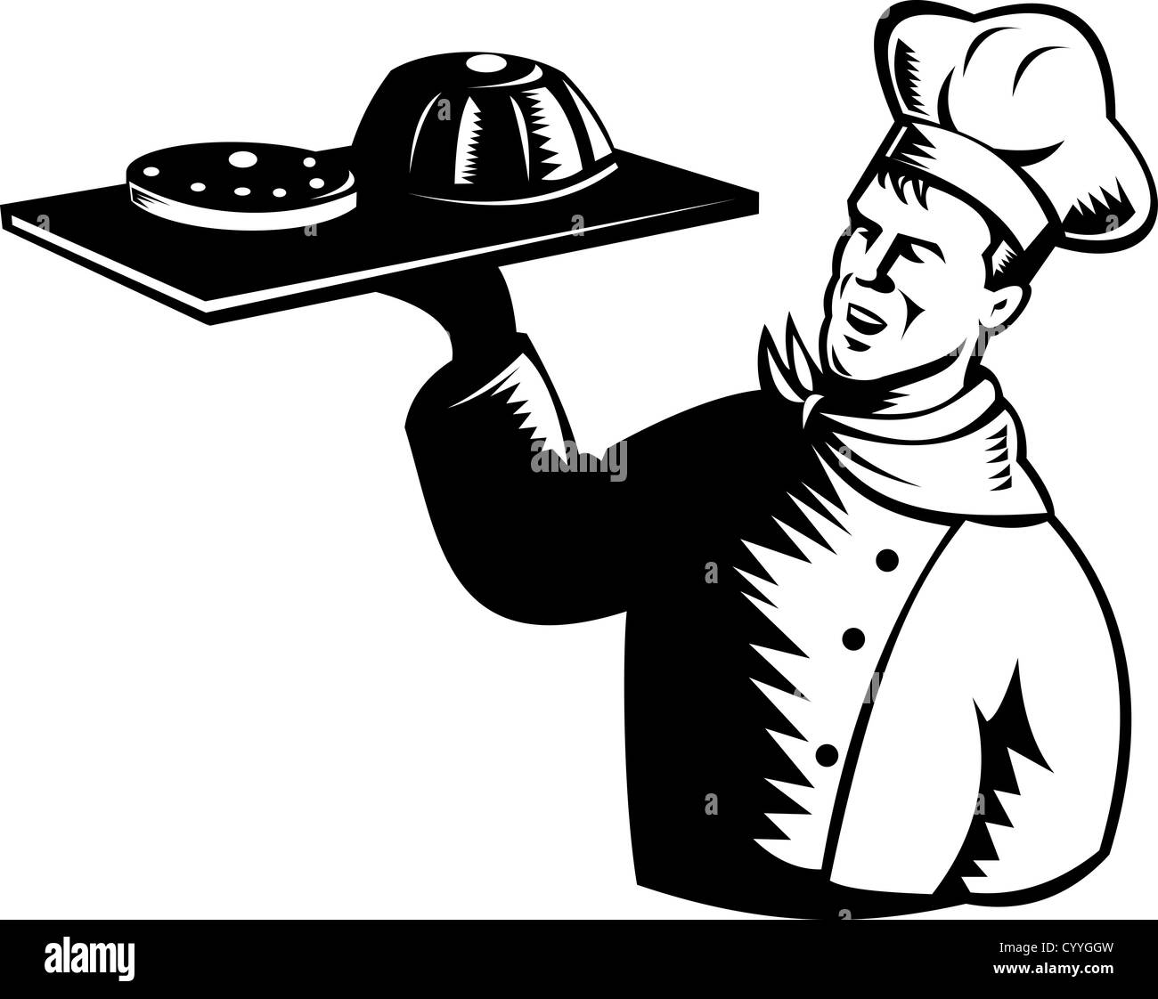 illustration of a chef, cook or baker done in retro woodcut style ...
