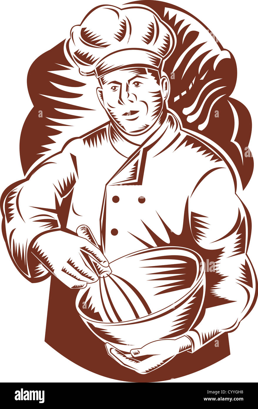 illustration of a chef, cook or baker done in retro woodcut style ...