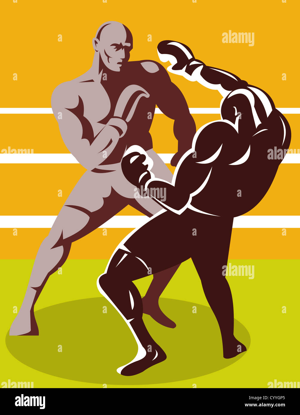 illustration of a boxer connecting a knockout punch done in retro style ...