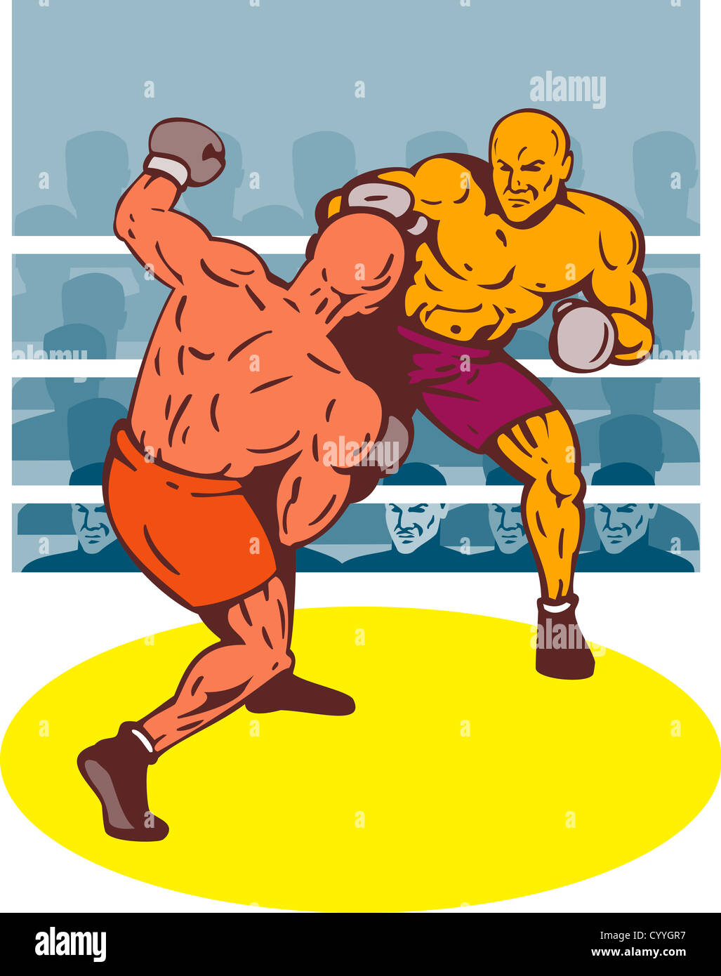 illustration of a boxer connecting a knockout punch done in retro style ...