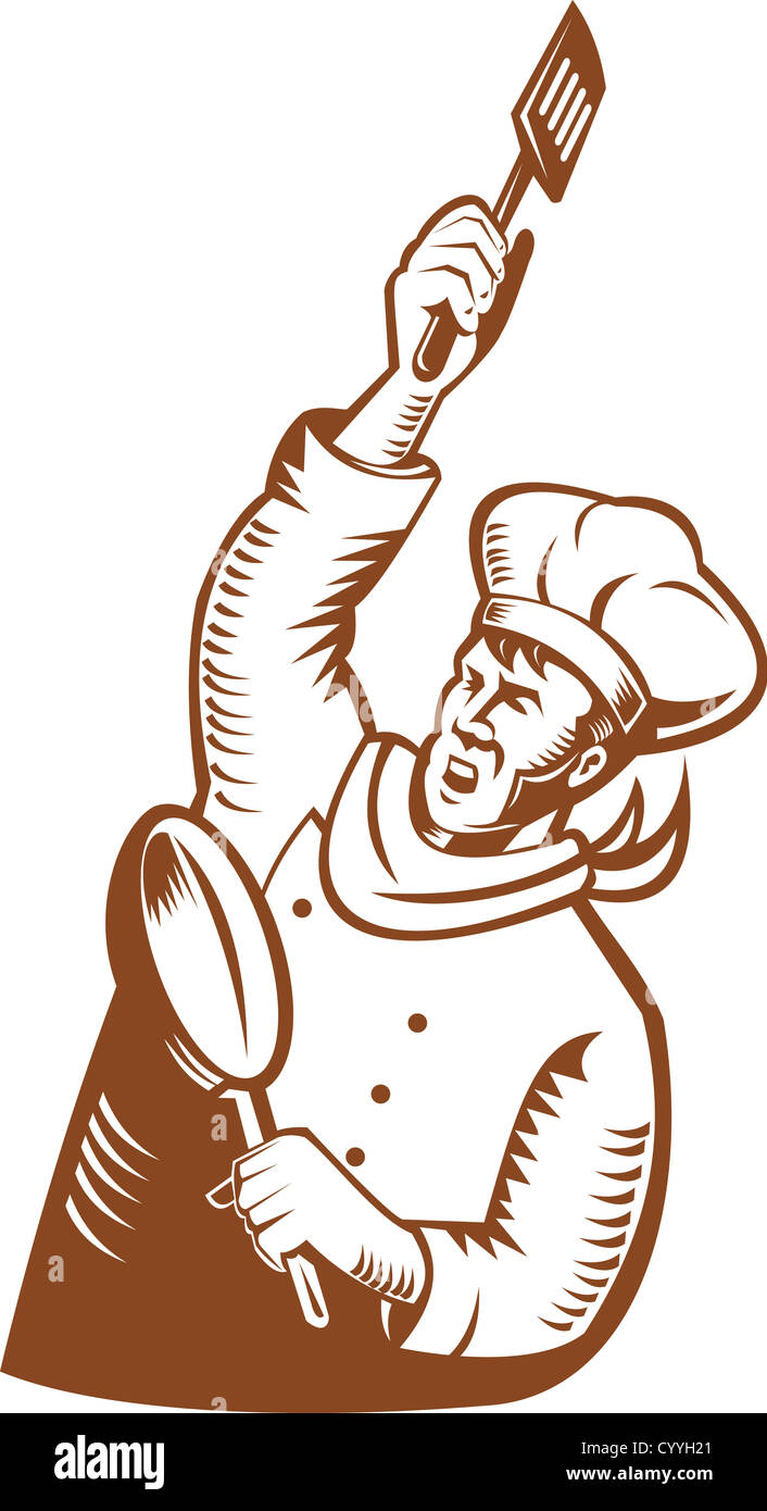 illustration of a chef, cook or baker done in retro woodcut style ...