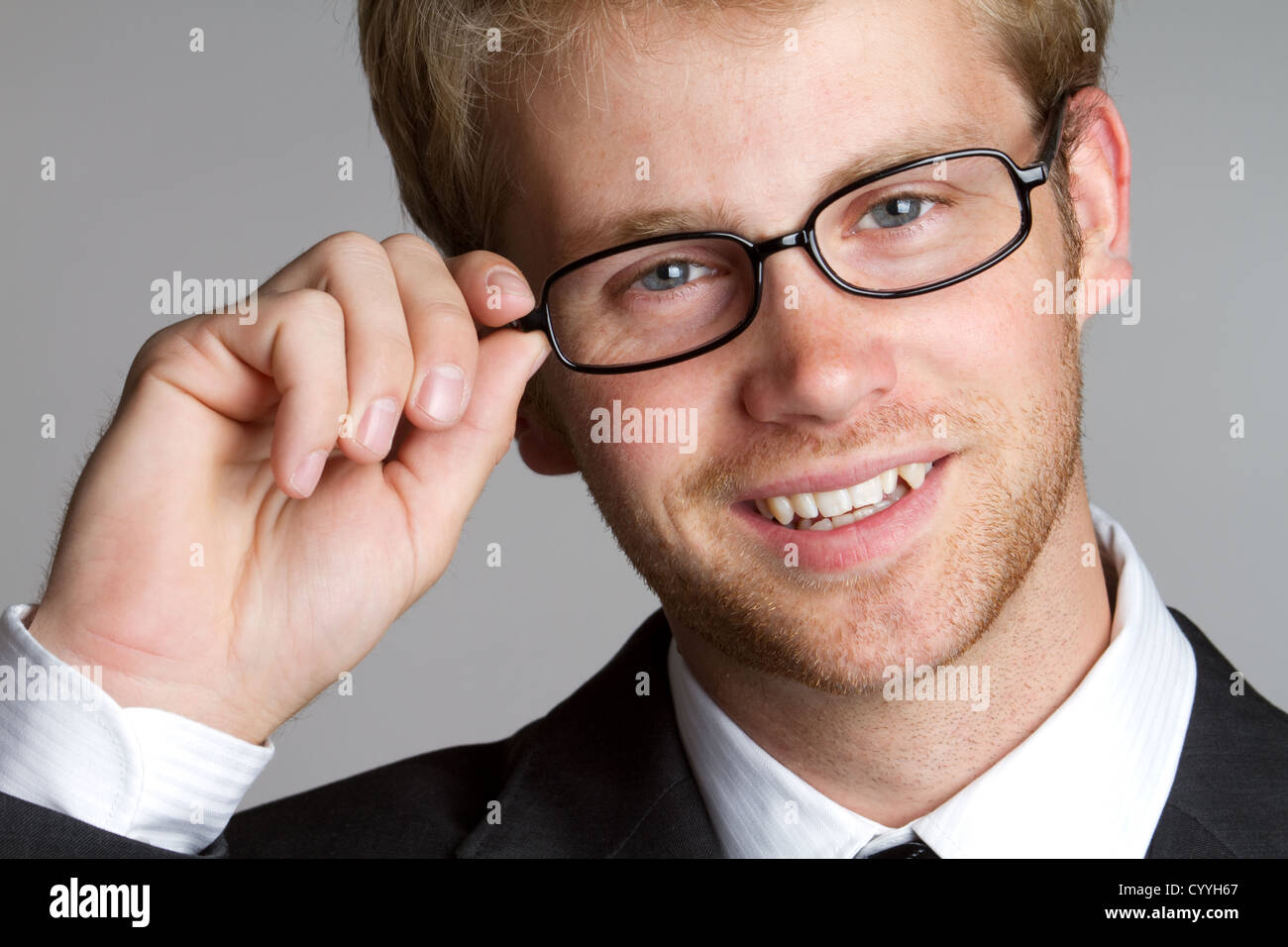 Portrait Smiling Businessman Beard Wearing Glasses Hi Res Stock