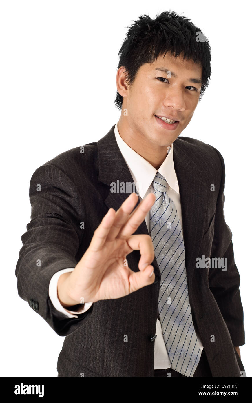 Young businessman give you a ok sign, closeup portrait of Asian man on ...