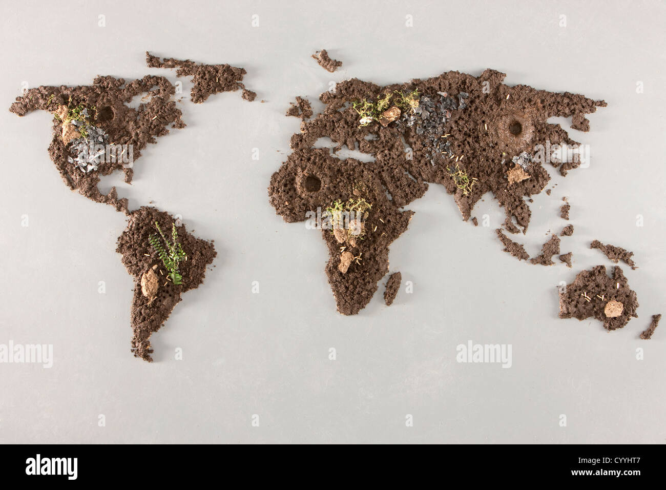 Creative world map showing environmental pollution Stock Photo - Alamy