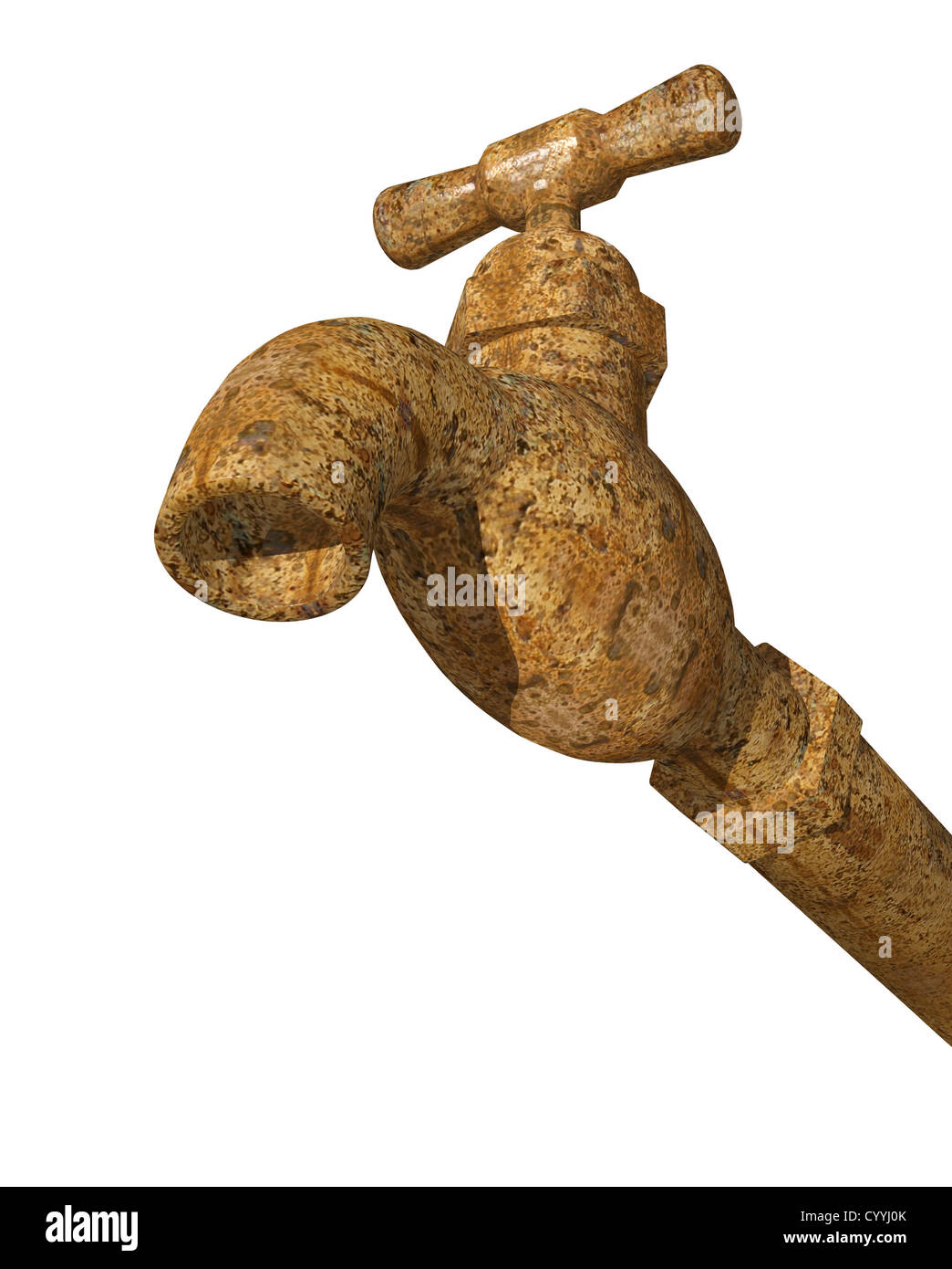 3D render of a water faucet tap viewed from a low angle on isolated ...