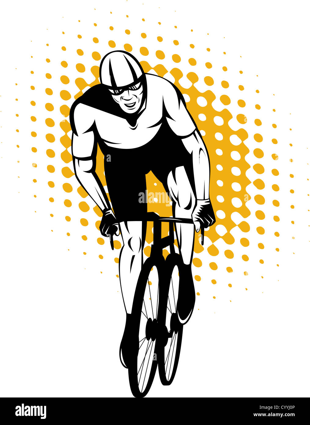 illustration of a cyclist man riding racing bicycle done in retro style ...
