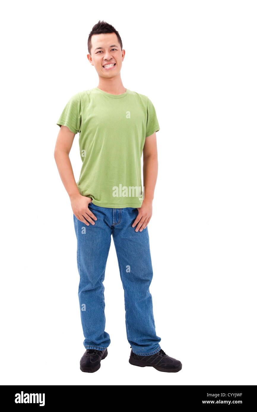 Portrait of young man stand and isolated on white background Stock ...