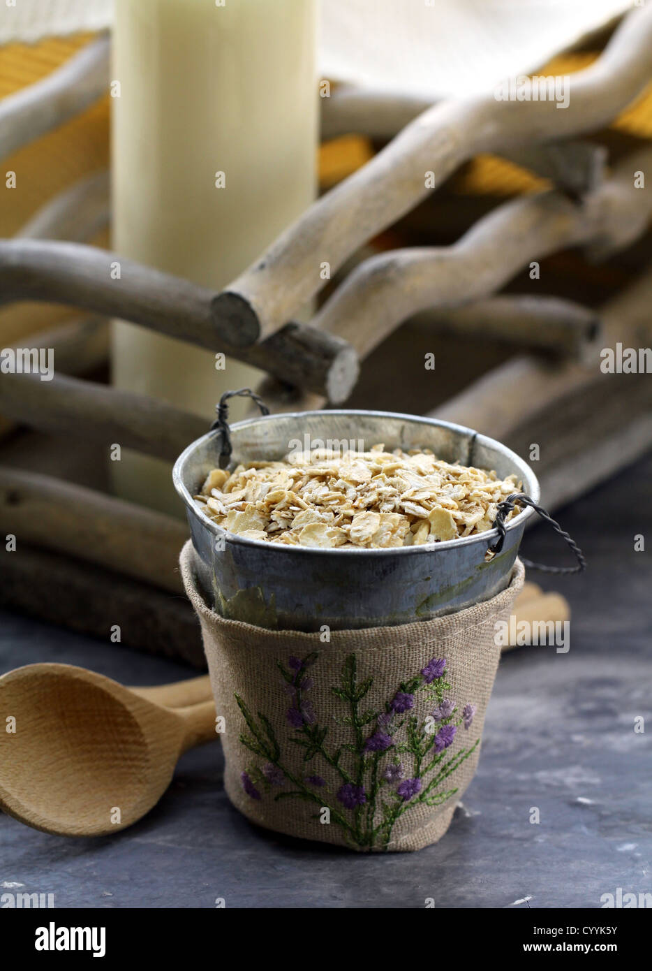 oat groats with a bottle of milk, healthy rustic breakfast Stock Photo ...