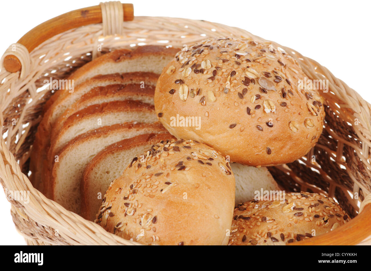 A basket with fresh baked bun isolate on white background Stock Photo ...