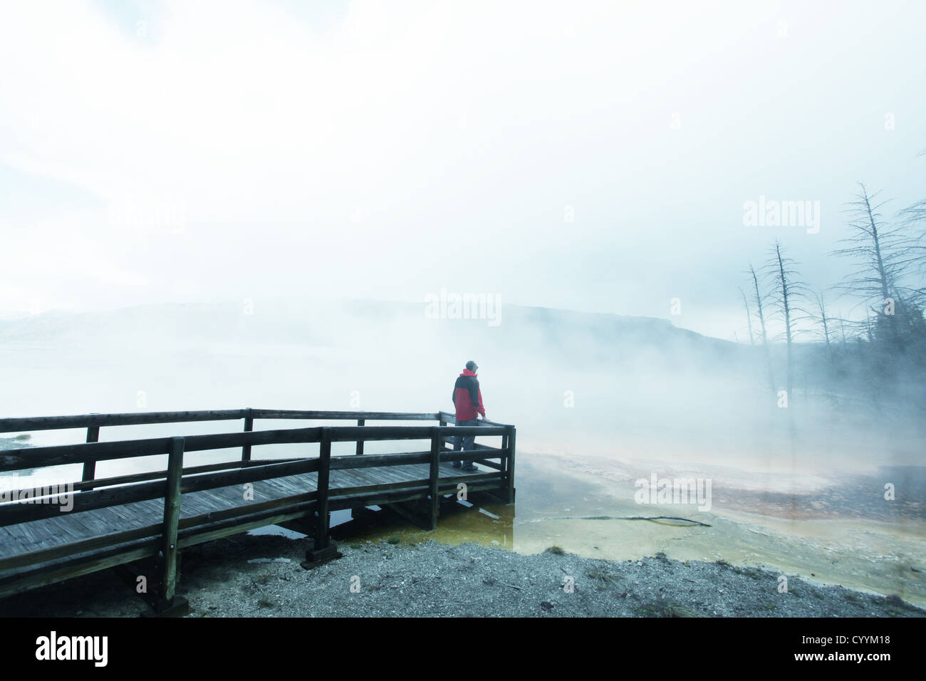 Man on thermal hot spring Stock Photo - Alamy
