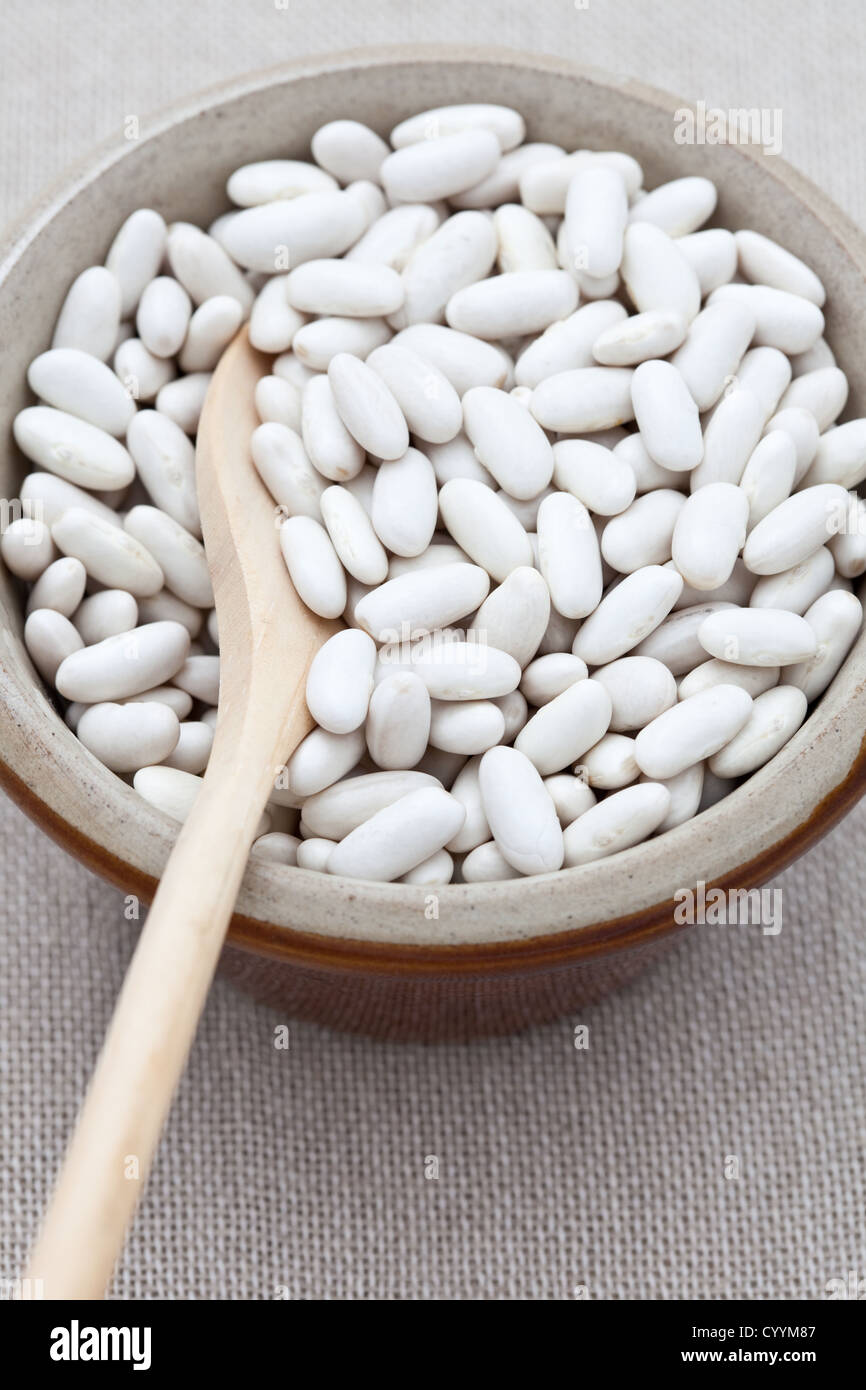 White cannellini beans in a white pot bowl Stock Photo - Alamy