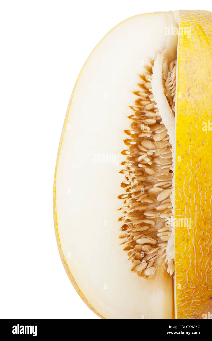 Sliced melon with many seeds over white background Stock Photo - Alamy