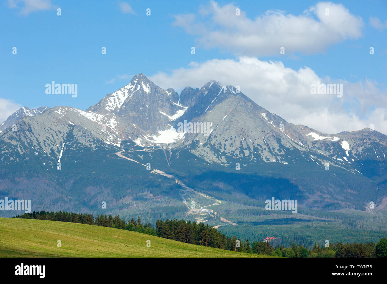 High Tatras spring view with snow on mountainside (Slovakia Stock Photo ...