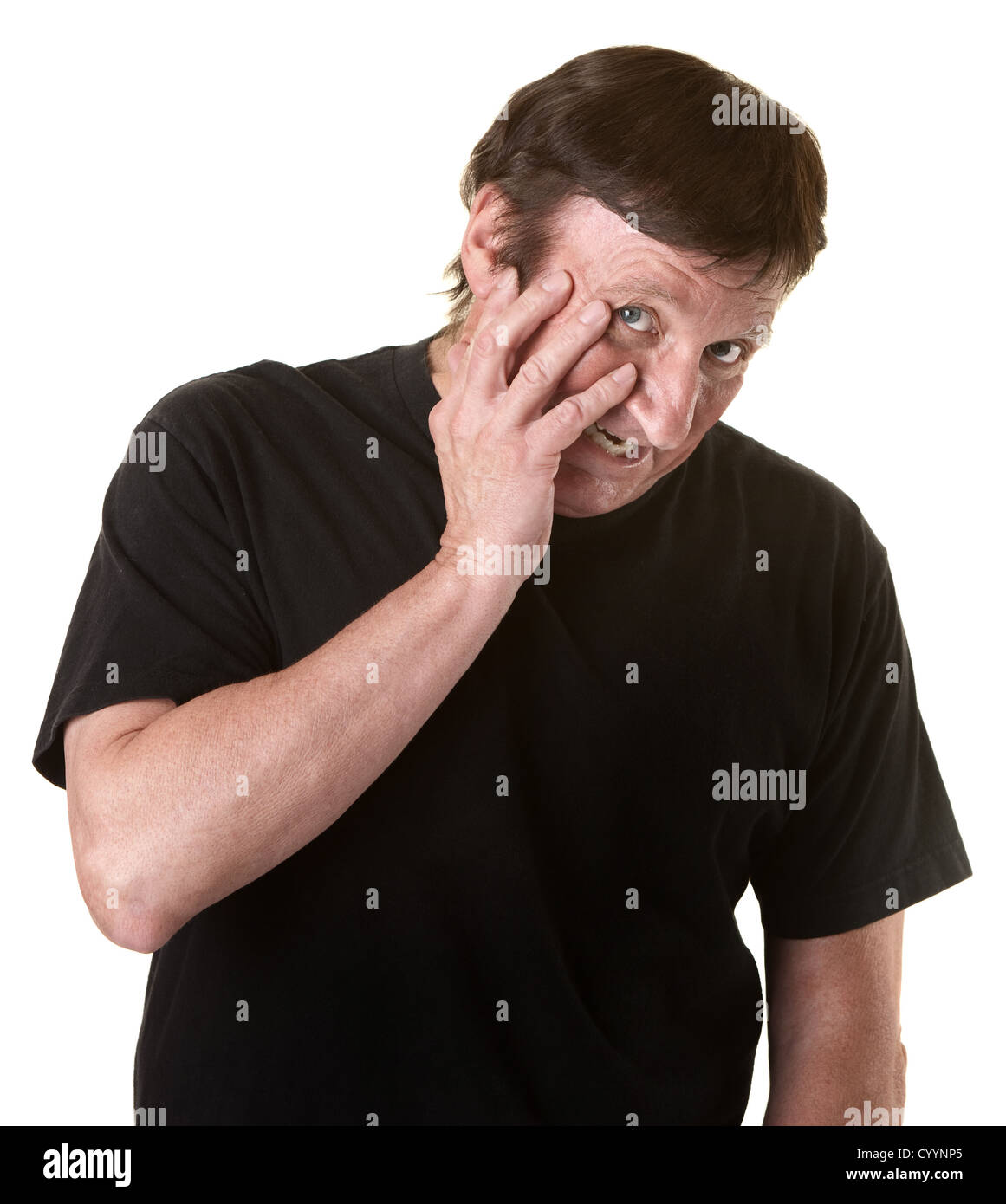 Shy mature Caucasian man covers his face with hand Stock Photo - Alamy