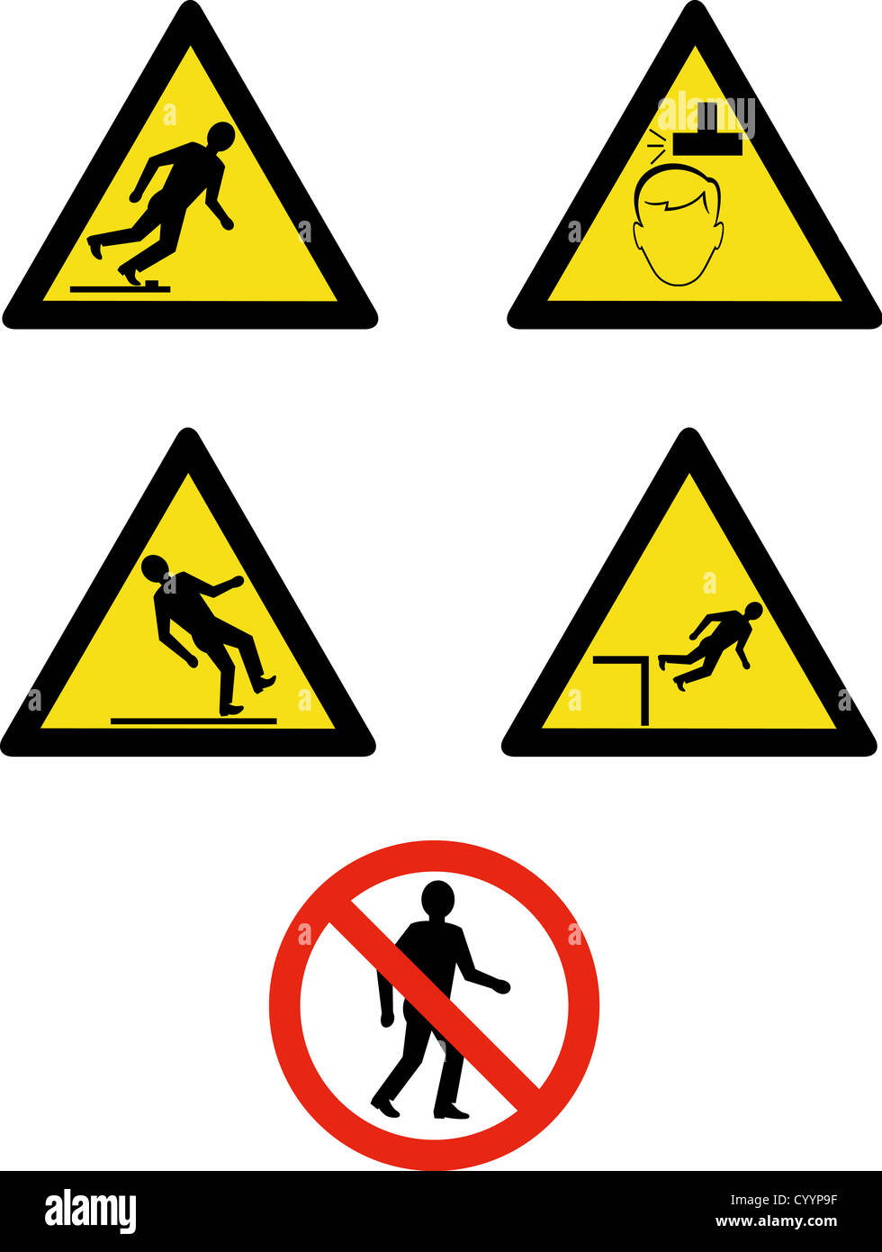 illustration of workplace signs showing warning, slippery surface,low ...