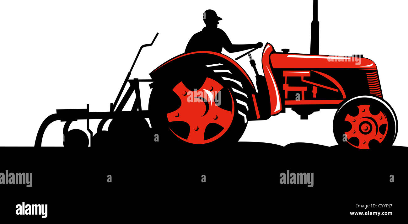illustration of a vintage tractor on isolated background done in retro ...