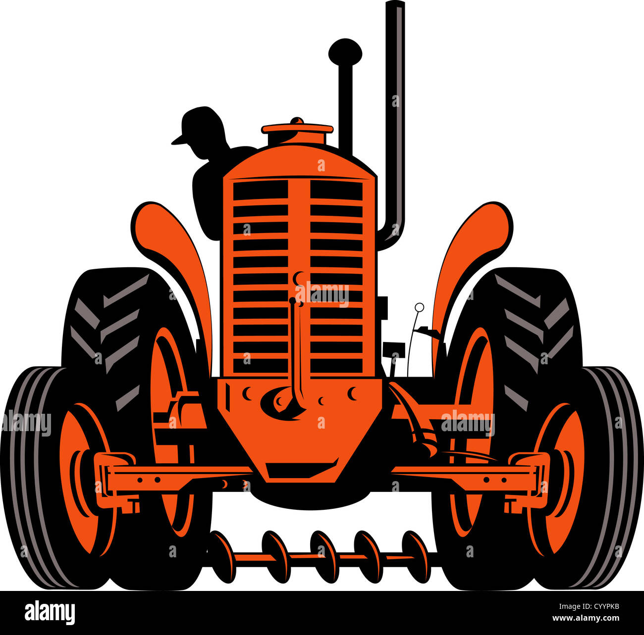 illustration of a vintage tractor on isolated background done in retro ...