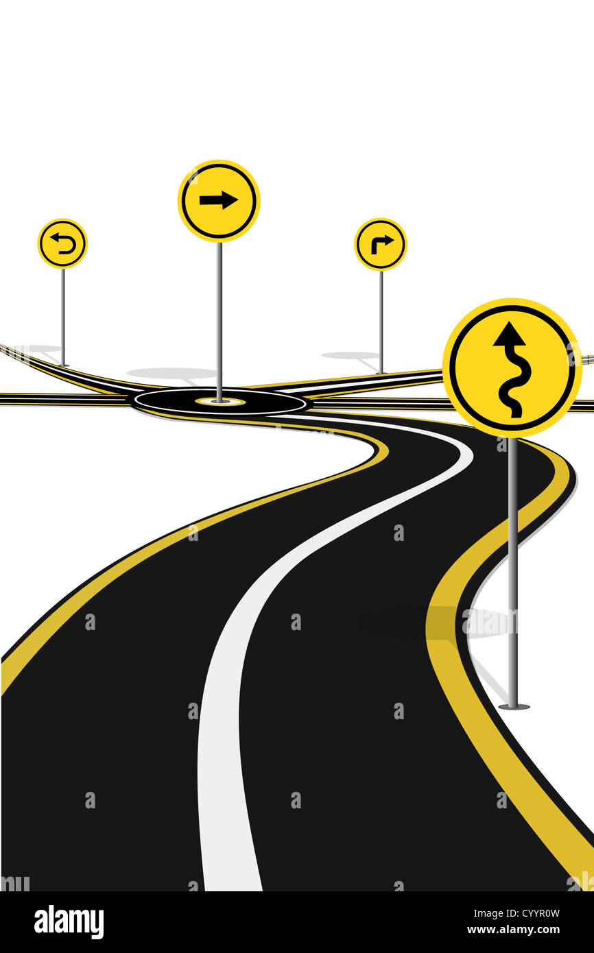 illustration of highway with road sign on white background Stock Photo ...