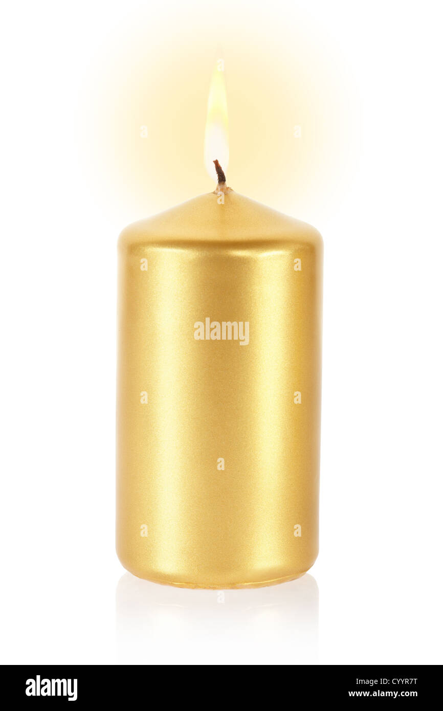 Gold candle on white, clipping path included Stock Photo - Alamy
