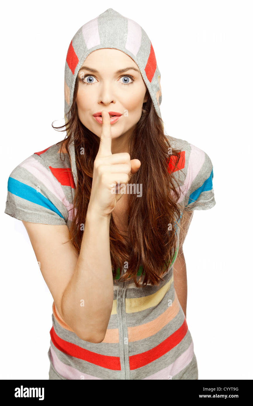 Portrait of a beautiful young fresh girl hushing Stock Photo - Alamy