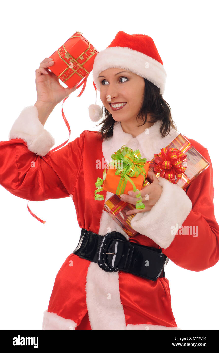 santa woman with gift isolated on white background Stock Photo - Alamy