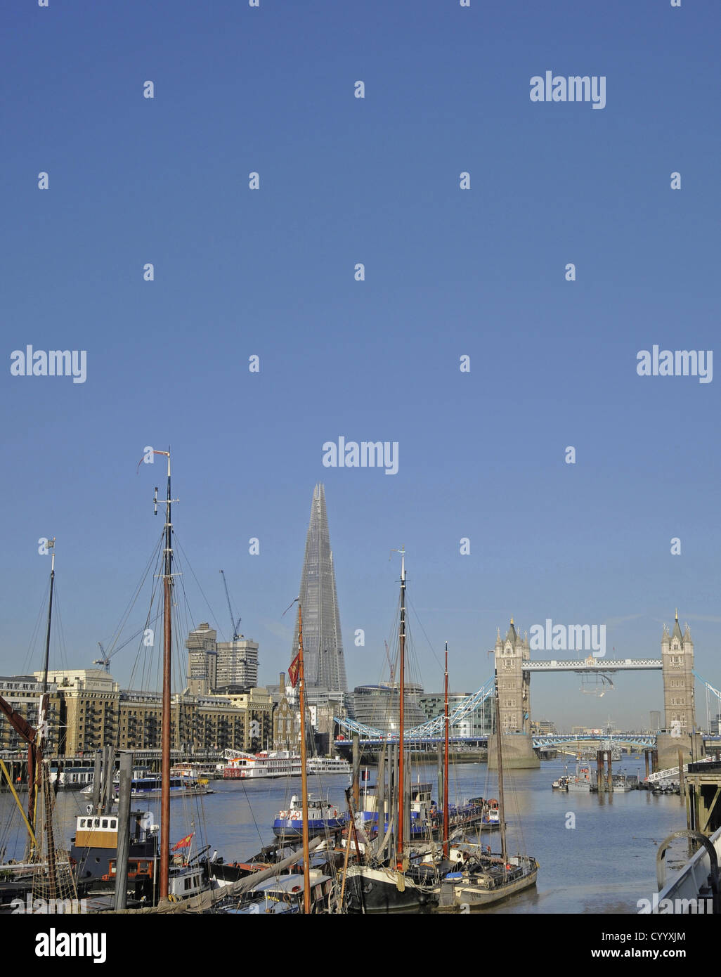 Tower Bridge on the River Thames with the Shard skyscraper behind ...