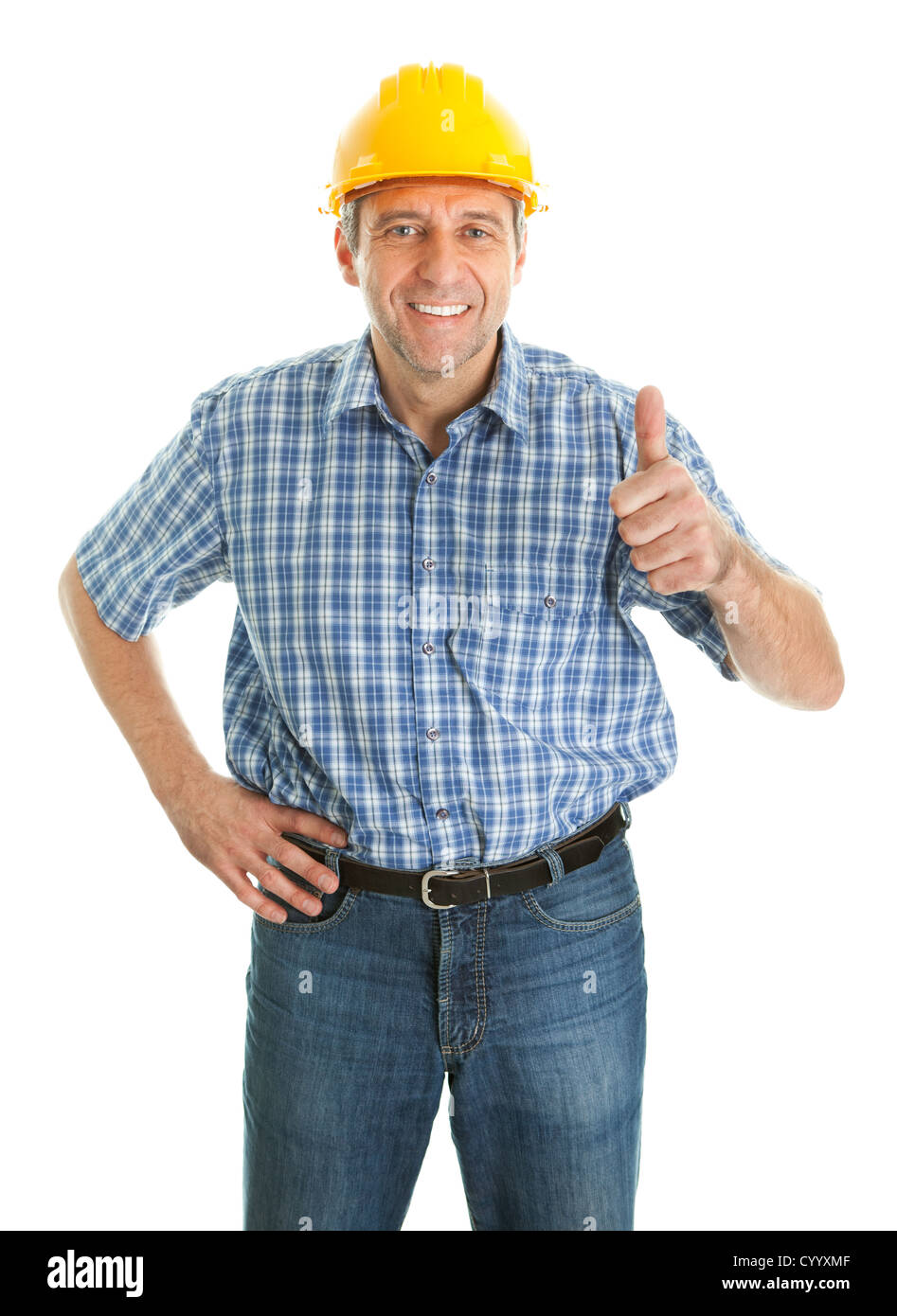 Smiling builder wearing hardhat Cut Out Stock Images & Pictures - Alamy