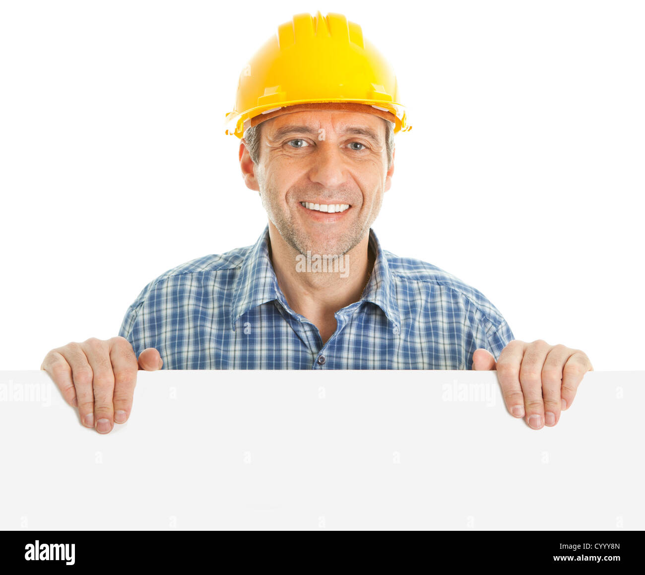 Confident worker presenting empty board Stock Photo - Alamy