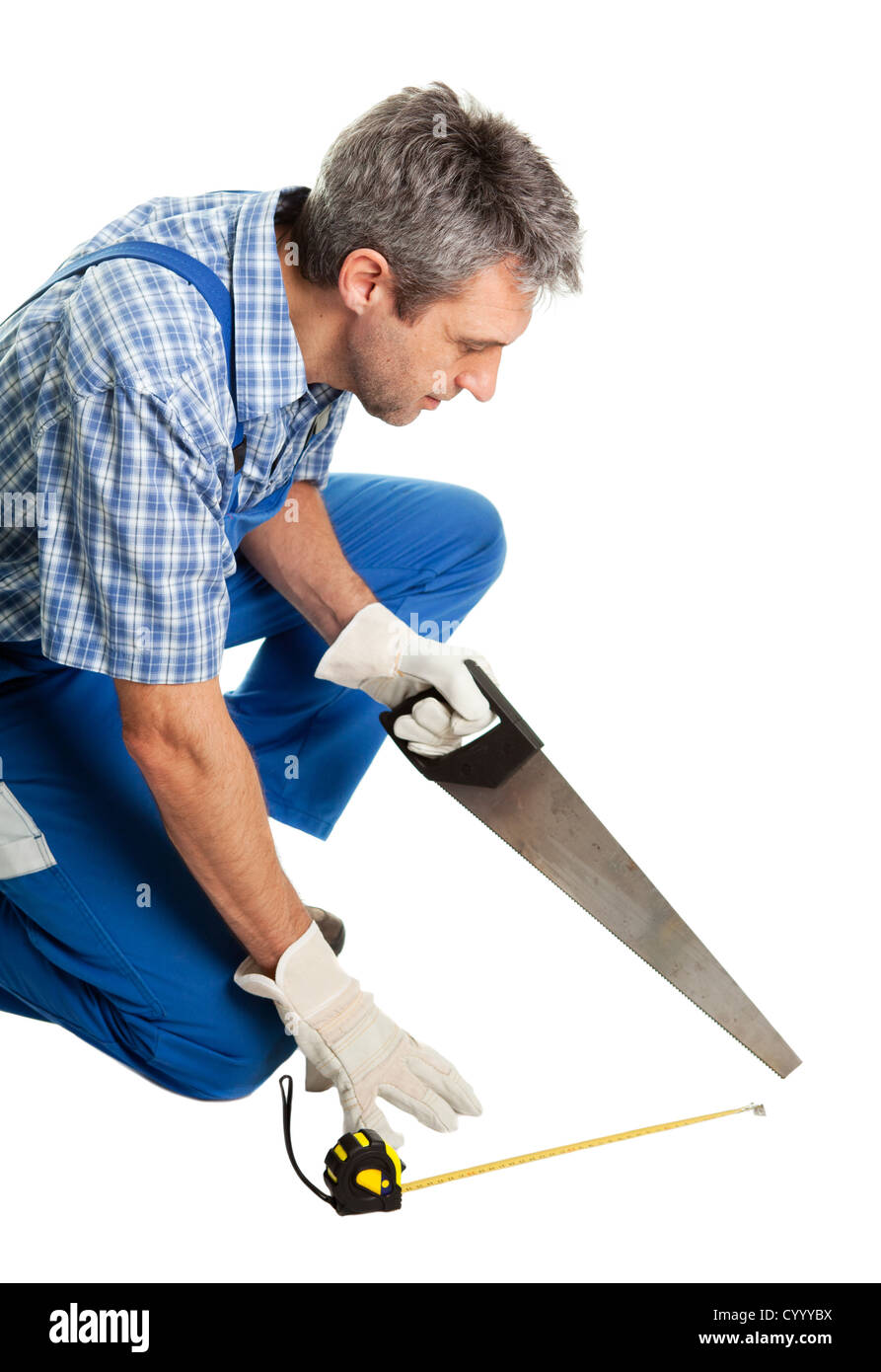 Confident service cutting with saw Stock Photo - Alamy