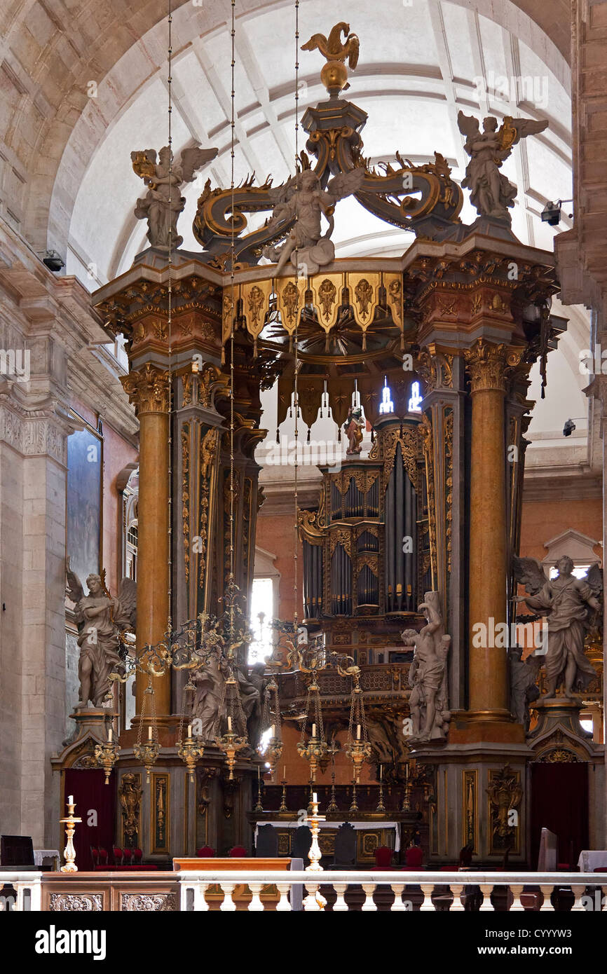 Baroque altar under a baldachin in the Sao Vicente de Fora Monastery ...