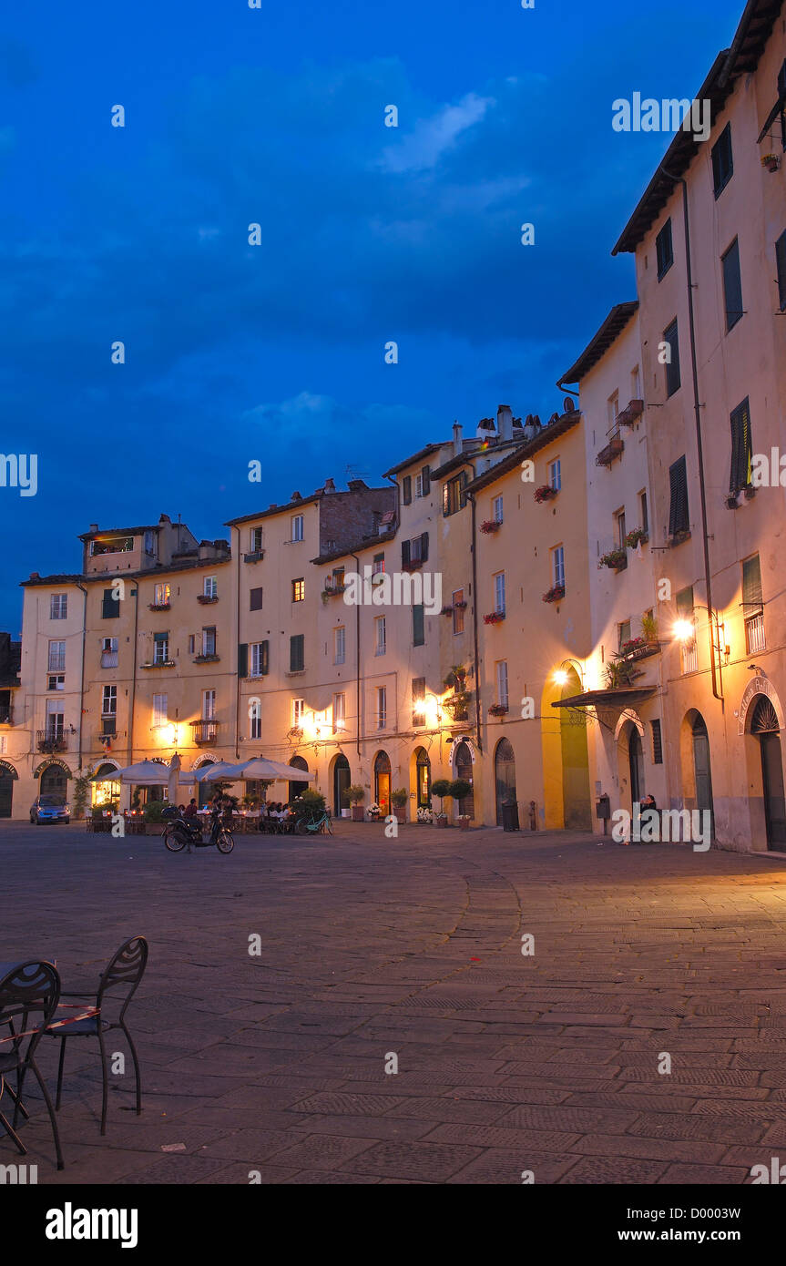 Lucca anfiteatro square at dusk piazza anfiteatro tuscany italy europe ...