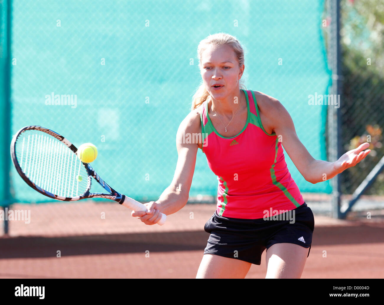Young woman playing tennis in a holiday club, Manavgat, Turkey Stock ...