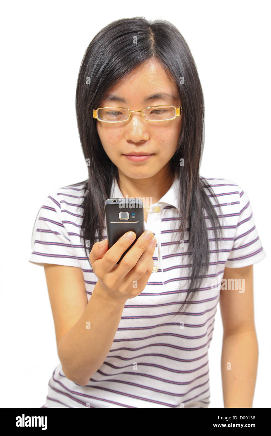 Young chinese woman talking in mobile phone Stock Photo - Alamy