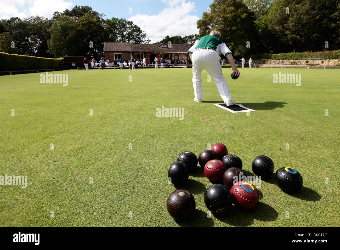 People playing flat lawn bowls at local club. British Isles Great ...